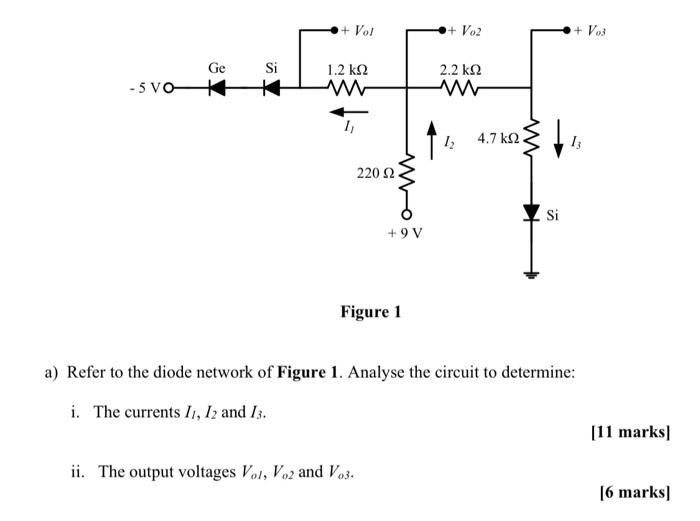 Solved + Vol + V2 + Voi Ge Si 1.2 k2 - 5 VO 2.2 k22 w 1) 14 | Chegg.com