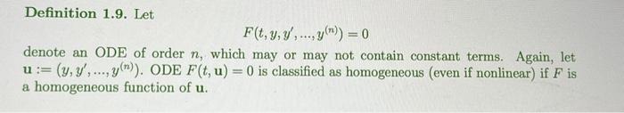 Solved Definition 1.6. Consider and ODE of order n as | Chegg.com