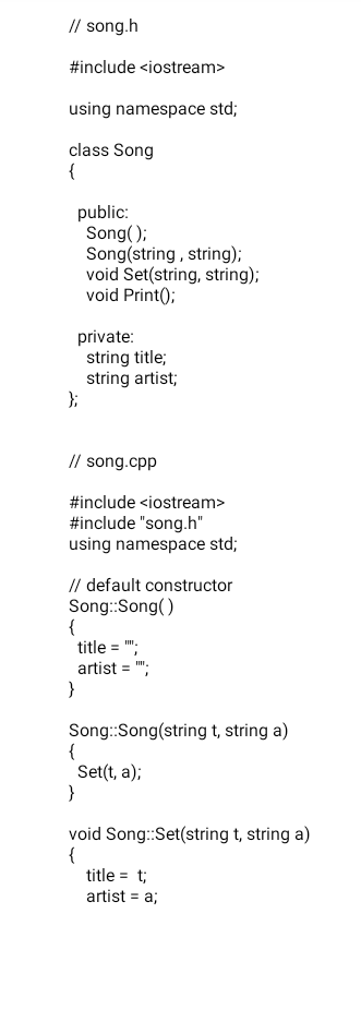 Solved // song.h #include using namespace std; class Song { | Chegg.com