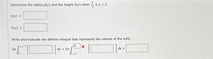 Solved y=x1 Determine the radius p(y) and the height h(y) | Chegg.com