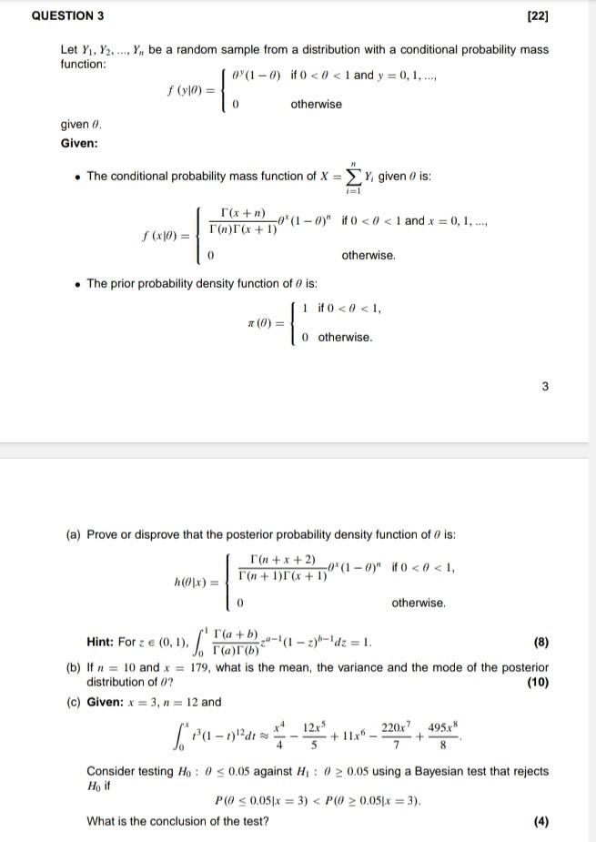 Solved Let Y1,Y2,…,Yn be a random sample from a distribution | Chegg.com