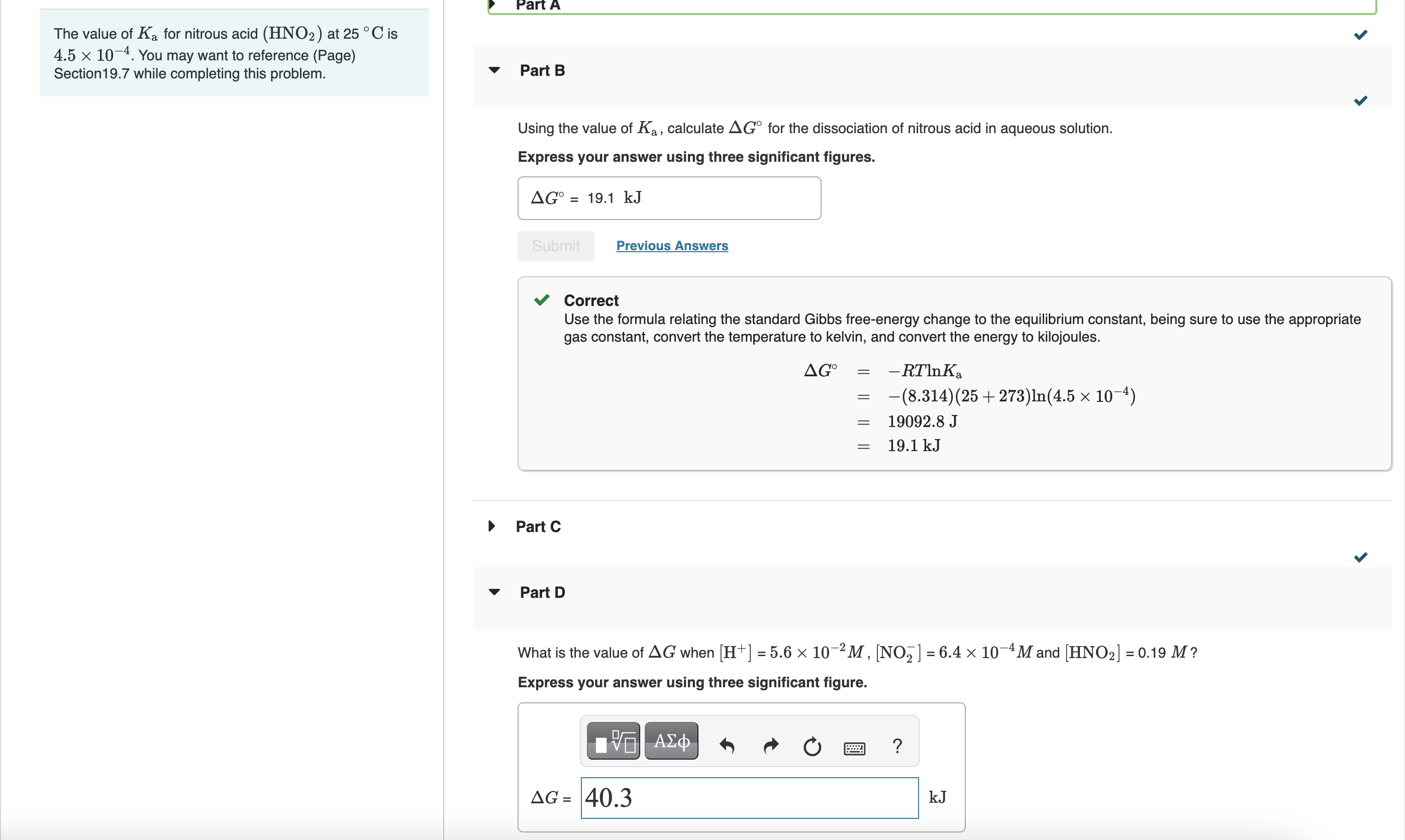 Solved Part BUsing the value of Ka, ﻿calculate ΔG° ﻿for the | Chegg.com