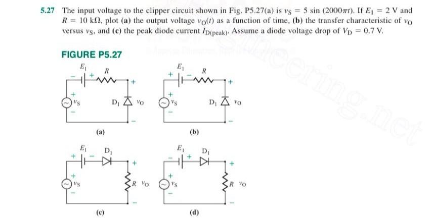 Solved 7. The input voltage to the clipper circuit shown in | Chegg.com
