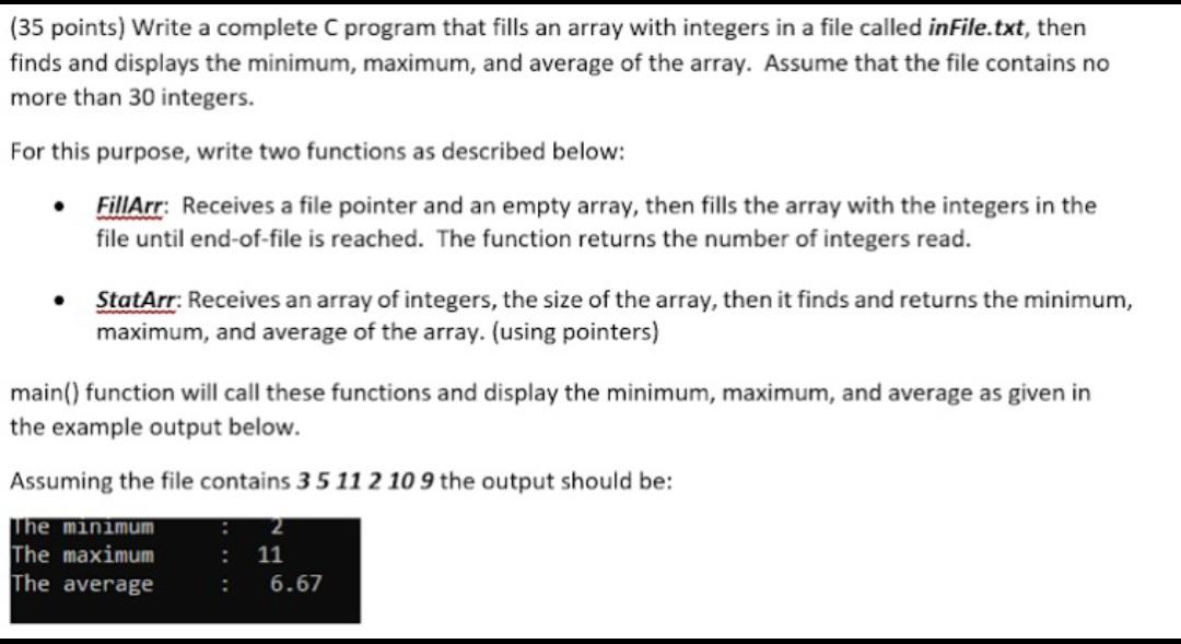 Solved (35 points) Write a complete C program that fills an | Chegg.com