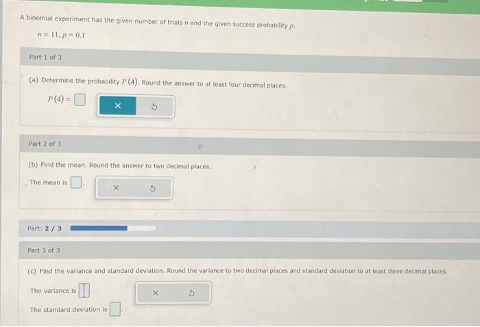 Solved A binomial experiment has the given number of trials | Chegg.com