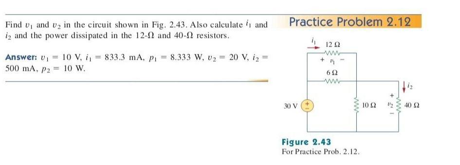 Solved Find \\( v_{1} \\) and \\( v_{2} \\) in the circuit | Chegg.com