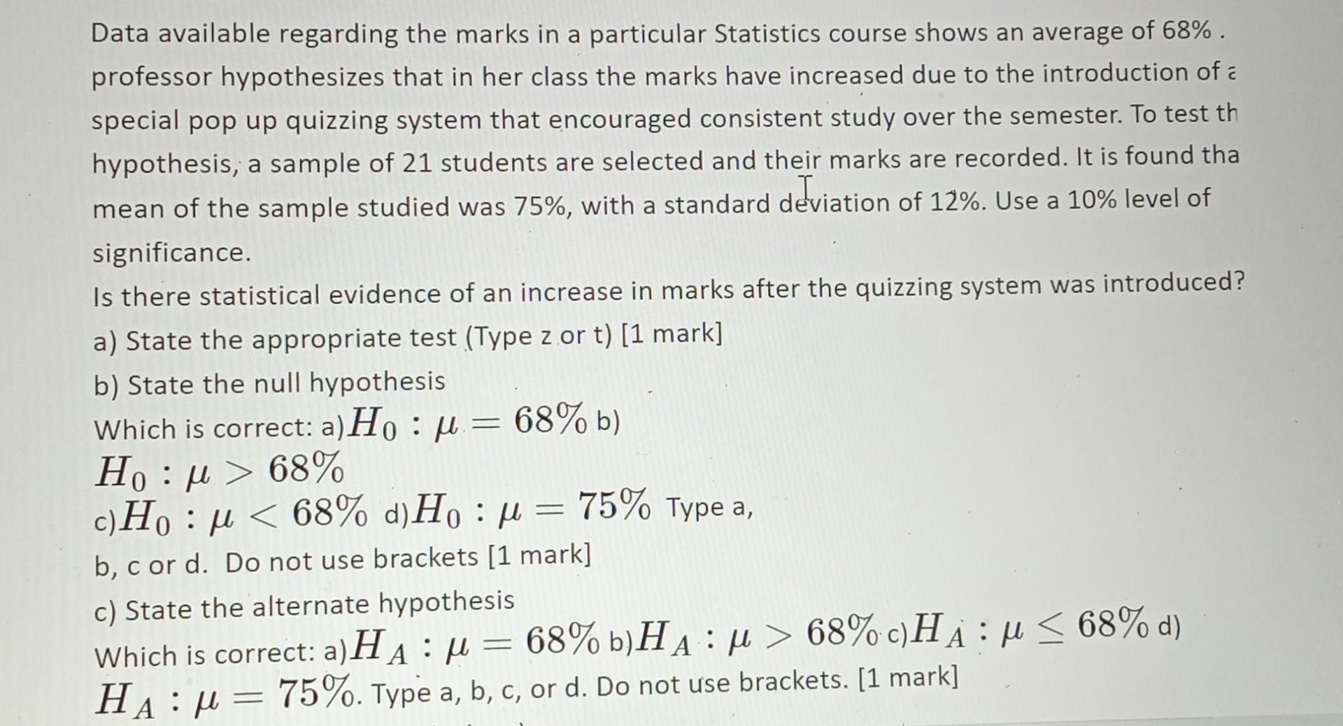 Solved Data available regarding the marks in a particular | Chegg.com