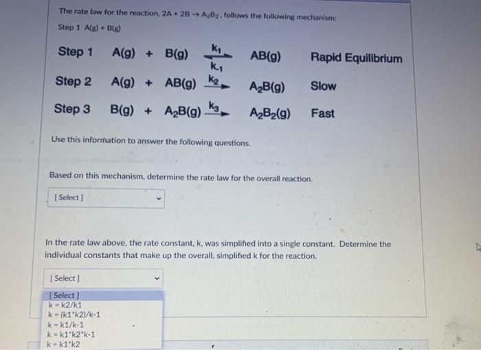 Solved The rate law for the reaction, 2A + 2B AB2, follows | Chegg.com
