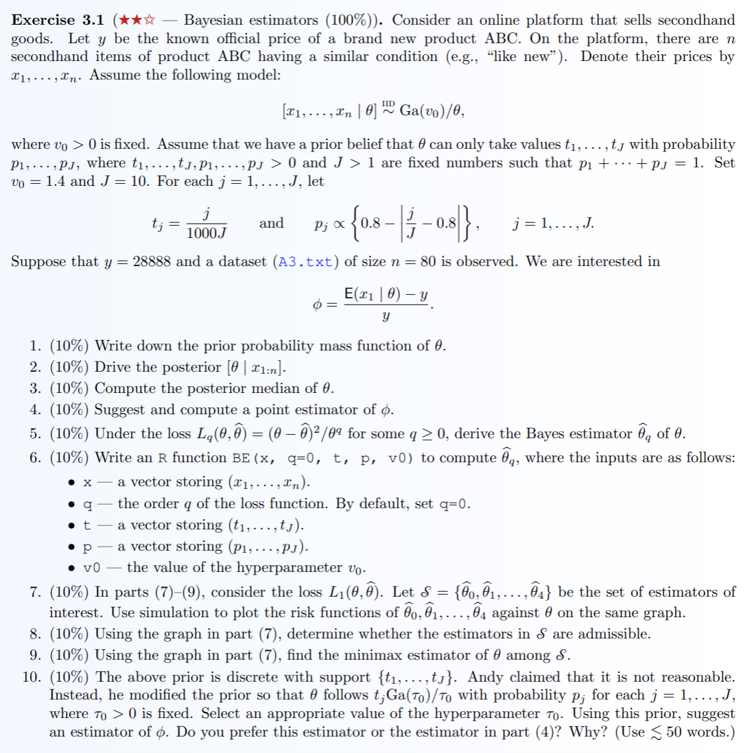 Solved Exercise B Bayesian estimators (100%)). ﻿Consider an | Chegg.com