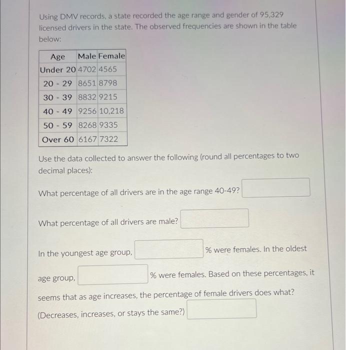 Solved Using DMV records, a state recorded the age range and | Chegg.com