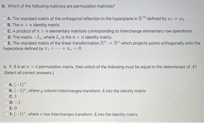 Solved b. Which of the following matrices are permutation | Chegg.com