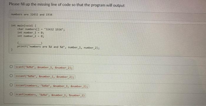 Solved Please fill up the missing line of code so that the | Chegg.com