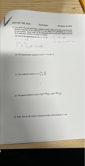 8. ( 10 points) For each part below, consider a | Chegg.com