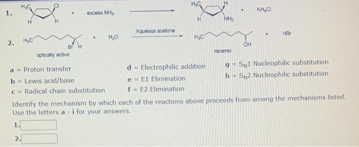 Solved 2. a= Proton transfer d= Electrophilic addition g=SN1 | Chegg.com