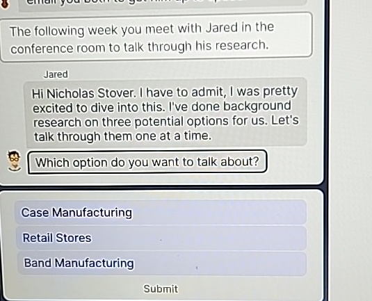 Solved The following week you meet with Jared in the | Chegg.com