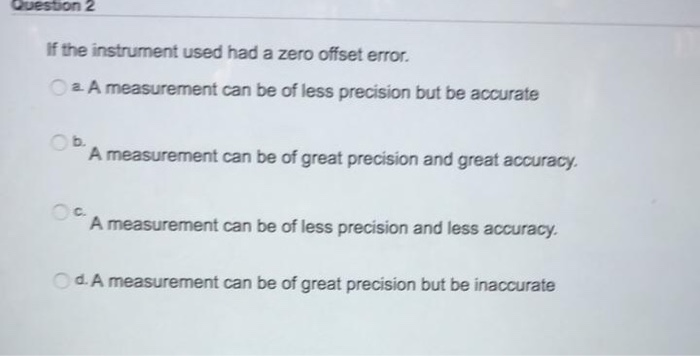 Solved Question 2 If The Instrument Used Had A Zero Offset