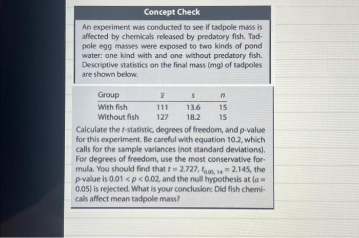 Solved Concept Check An experiment was conducted to see if | Chegg.com