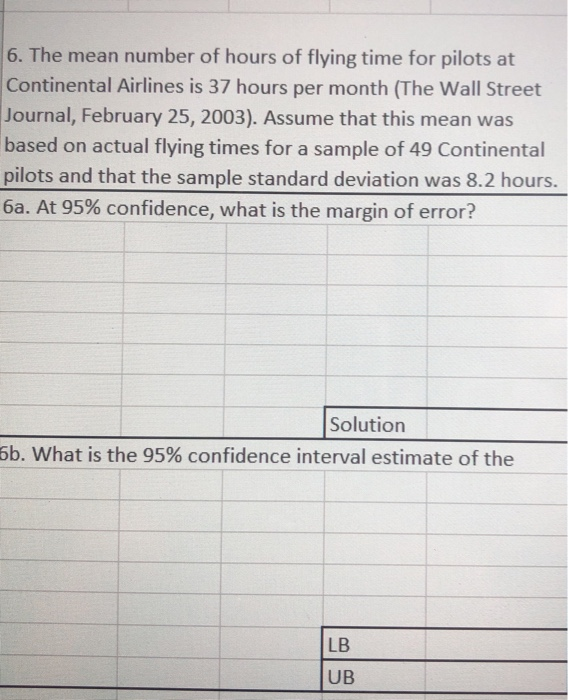 Solved 6. The mean number of hours of flying time for pilots | Chegg.com