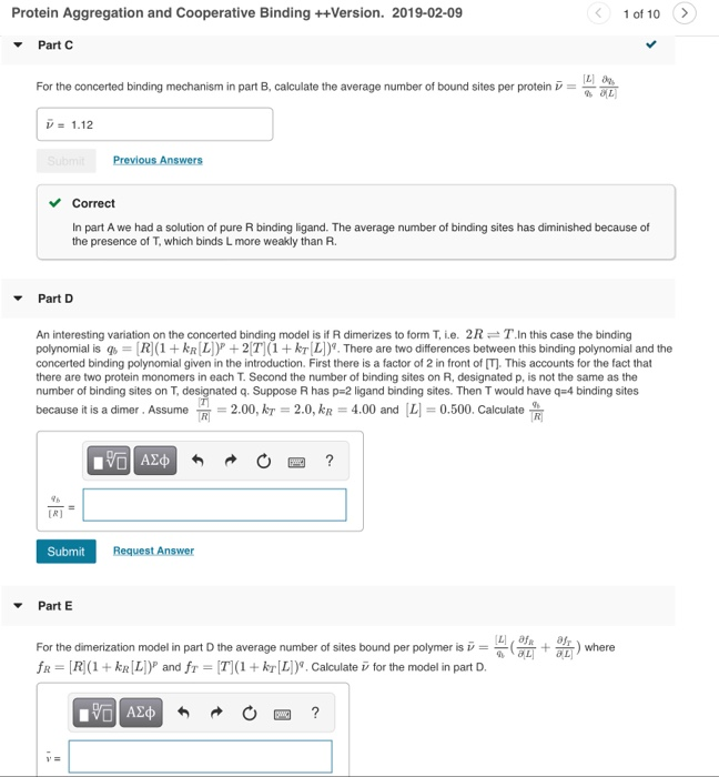 Protein Aggregation and Cooperative Binding | Chegg.com