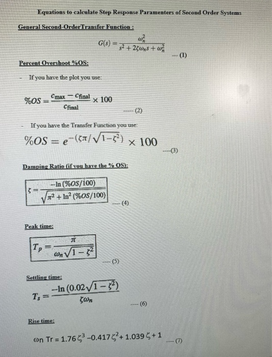 Solved Equations to calculate Step Response Paramenters of | Chegg.com