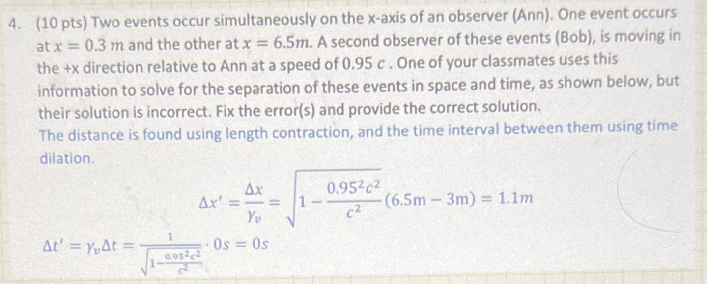 Solved (10 ﻿pts) ﻿Two events occur simultaneously on the | Chegg.com