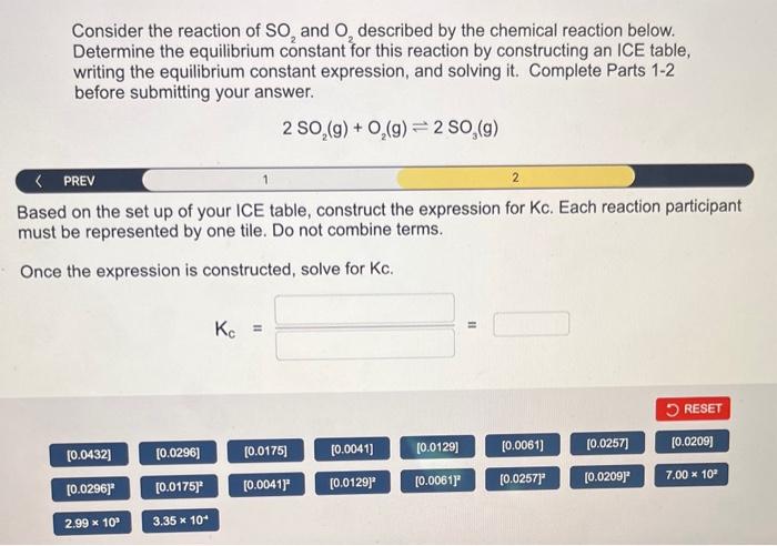 Solved Consider the reaction of SO2 and O2 described by the | Chegg.com