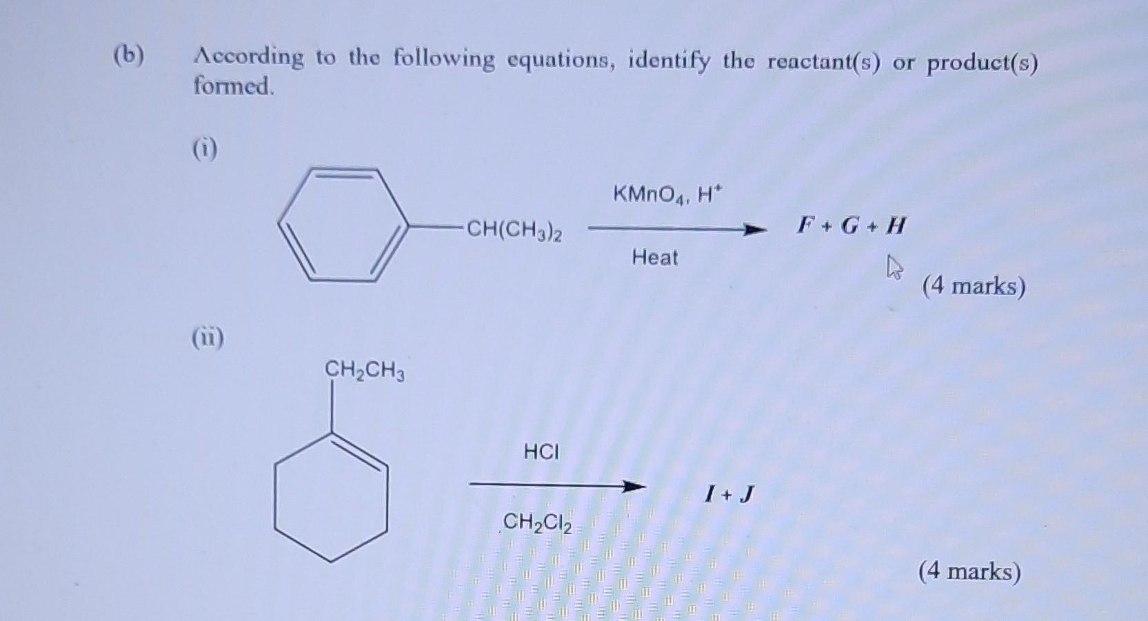 Solved According to the following equations, identify the | Chegg.com