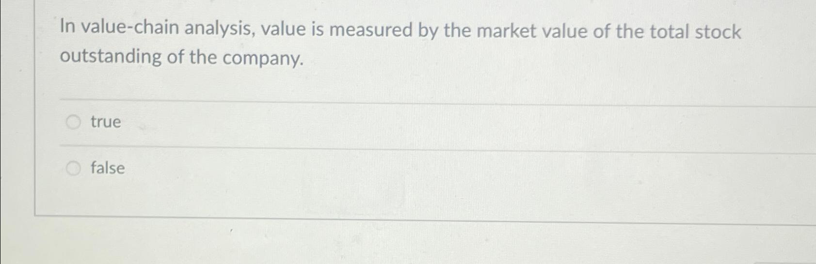 Solved In value-chain analysis, value is measured by the | Chegg.com