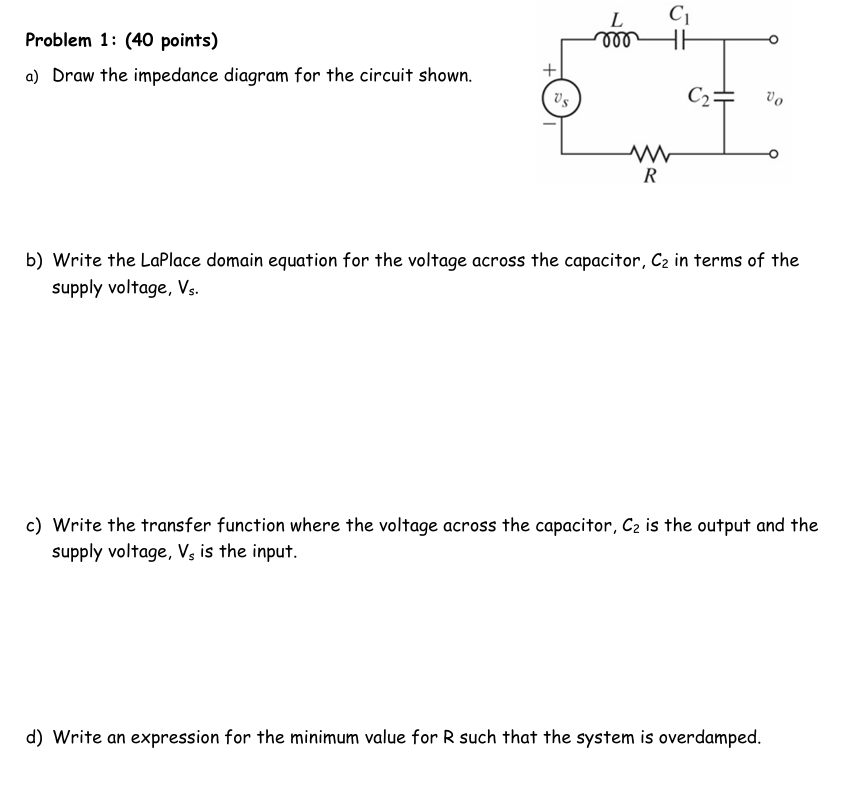 Solved Problem 1: (40 ﻿points) ﻿a) ﻿Draw the impedance | Chegg.com