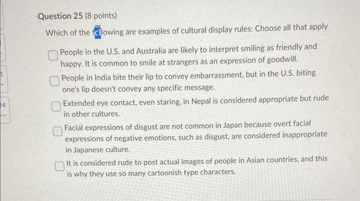 Solved Question 25 (8 points) Which of the ficllowing are | Chegg.com