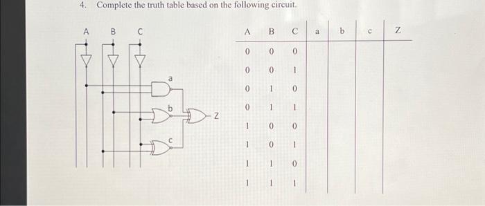 Solved 4. Complete the truth table based on the following | Chegg.com