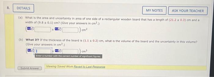 Solved (a) What is the area and uncertainty in area of one | Chegg.com
