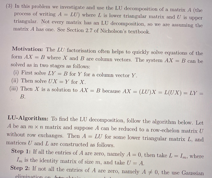 Solved In this problem we investigate and use the LU | Chegg.com