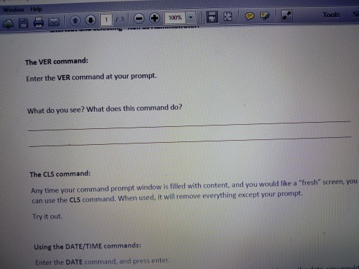 Solved Window Help 100% Tools The VER command: Enter the VER | Chegg.com