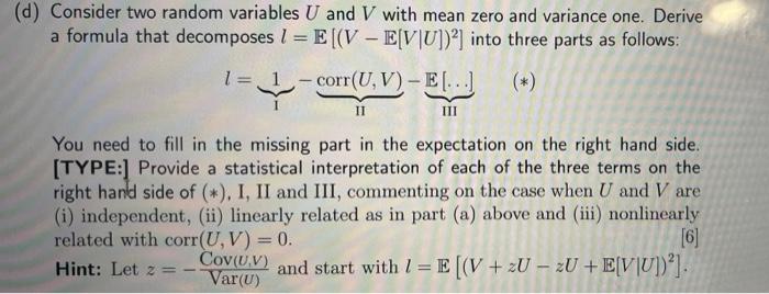 (d) Consider two random variables U and V with mean | Chegg.com