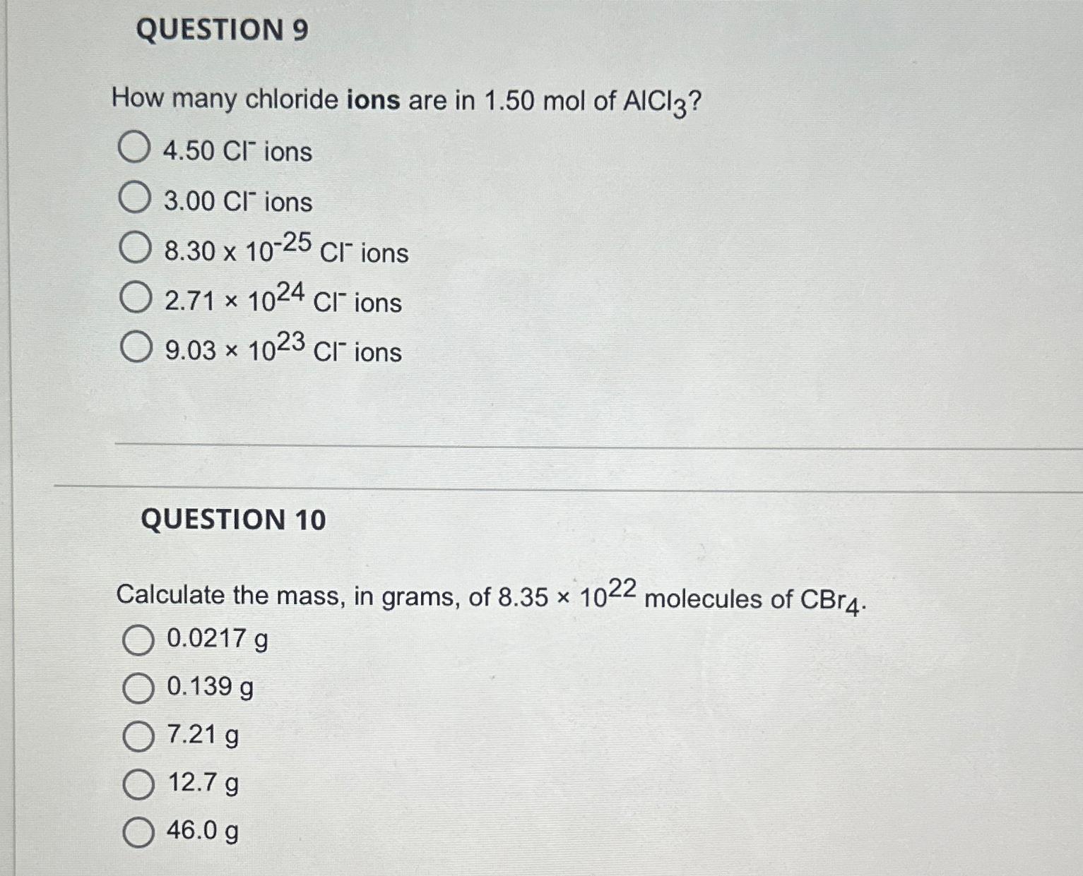 Solved QUESTION 9How many chloride ions are in 1.50 ﻿mol of | Chegg.com