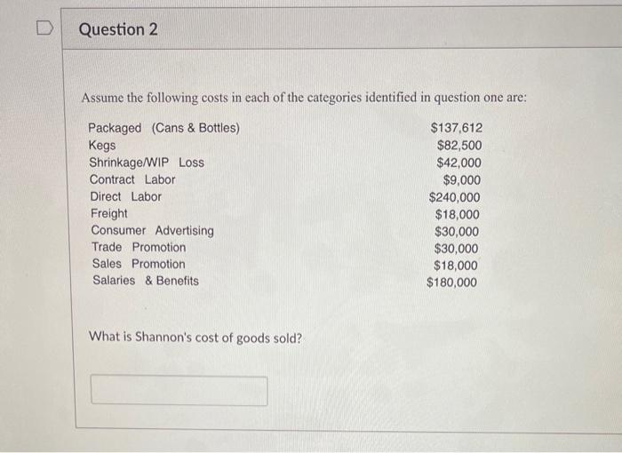 Solved Assume the following costs in each of the categories | Chegg.com