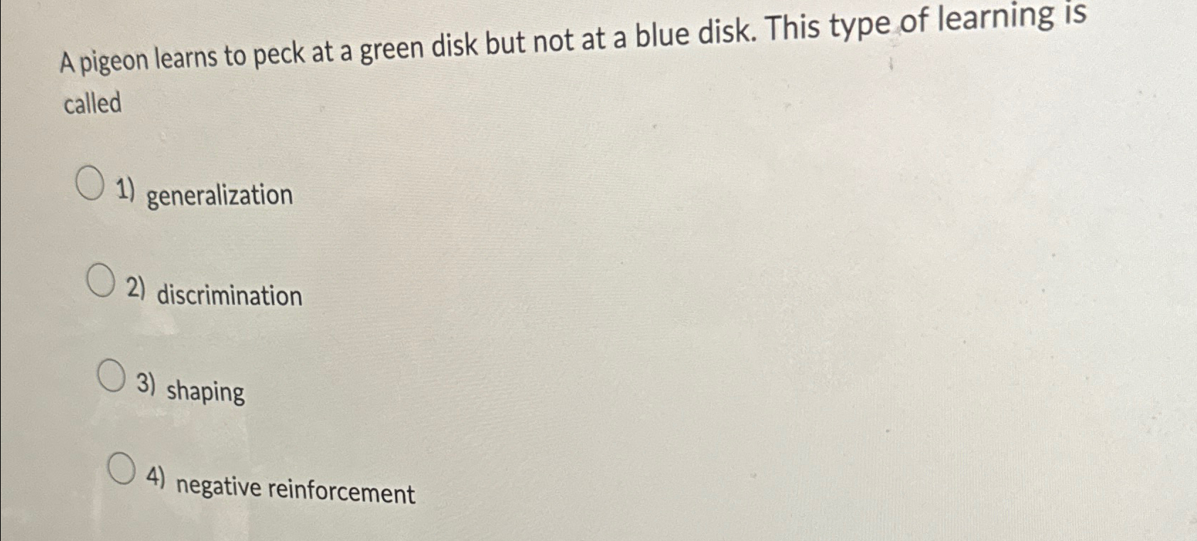 Solved A pigeon learns to peck at a green disk but not at a | Chegg.com