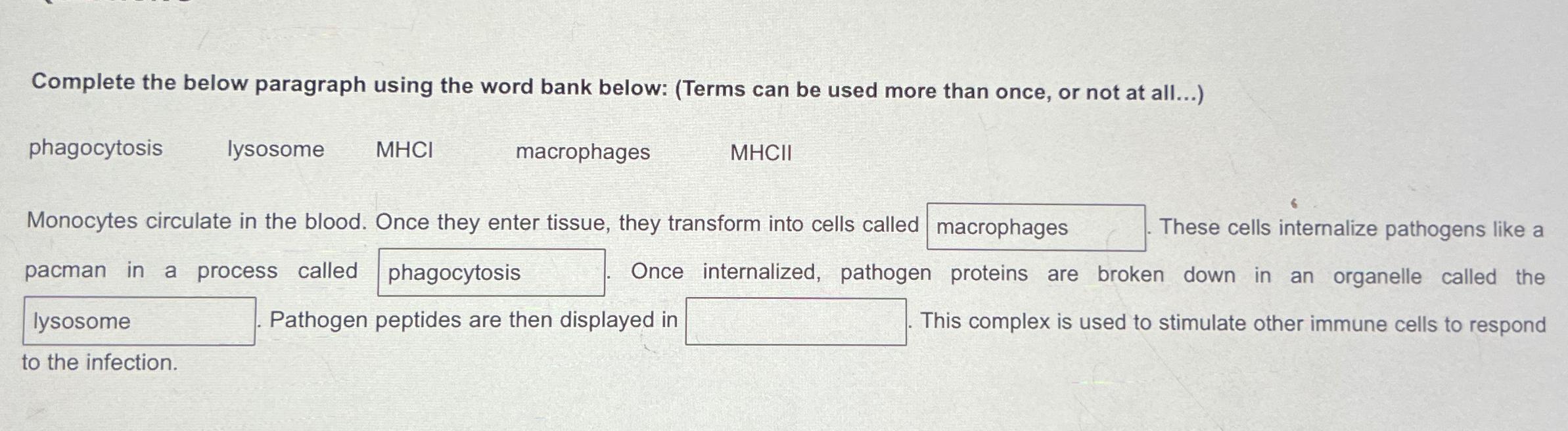 Solved Complete the below paragraph using the word bank | Chegg.com