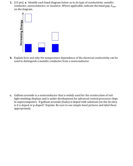 Solved 1. [15 pts] a. Identify each band diagram below as to | Chegg.com