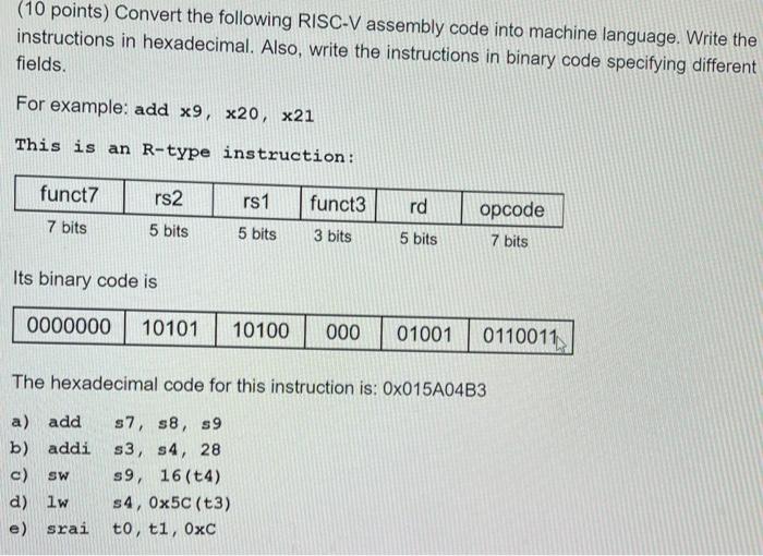 Solved (TU points) Convert the following RISC-V assembly | Chegg.com Solved (TU points) Convert the following RISC-V assembly | Chegg.com