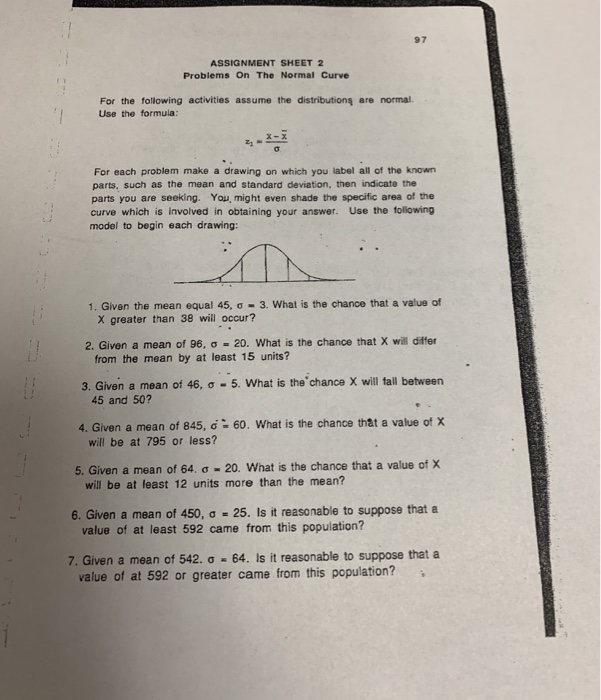 Solved ASSIGNMENT SHEET 2 Problems On The Normal Curve For | Chegg.com