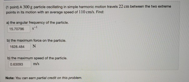 Solved (1 point) A 300 g particle oscillating in simple | Chegg.com
