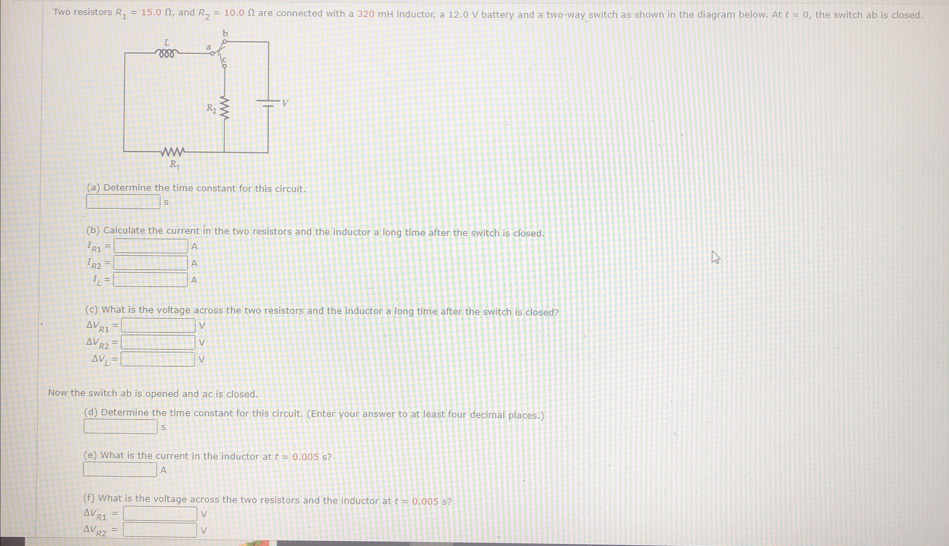 Solved (a) ﻿Determine the time constant for this circuit.(b) | Chegg.com