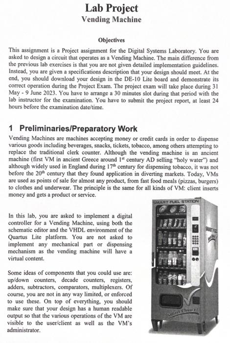 Solved Lab Project Vending Machine Objectives This | Chegg.com