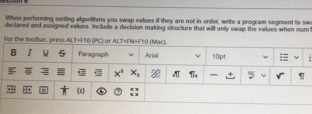 Solved When performing sorting algorithms you swap values if | Chegg.com