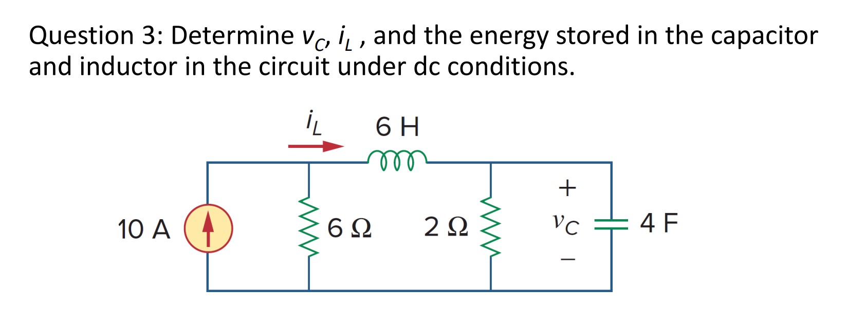 Solved Question 3: Determine vC,iL, ﻿and the energy stored | Chegg.com