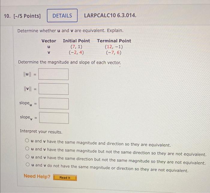 Solved Determine whether u and v are equivalent. Explain. | Chegg.com