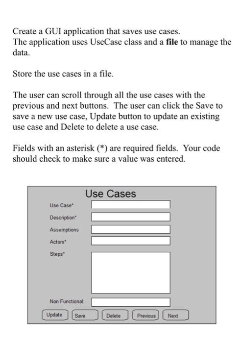 Solved Create a GUI application that saves use cases. The | Chegg.com