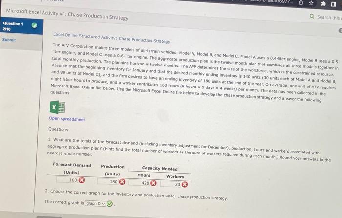 Excel Online Structured Activity: Chase Production | Chegg.com